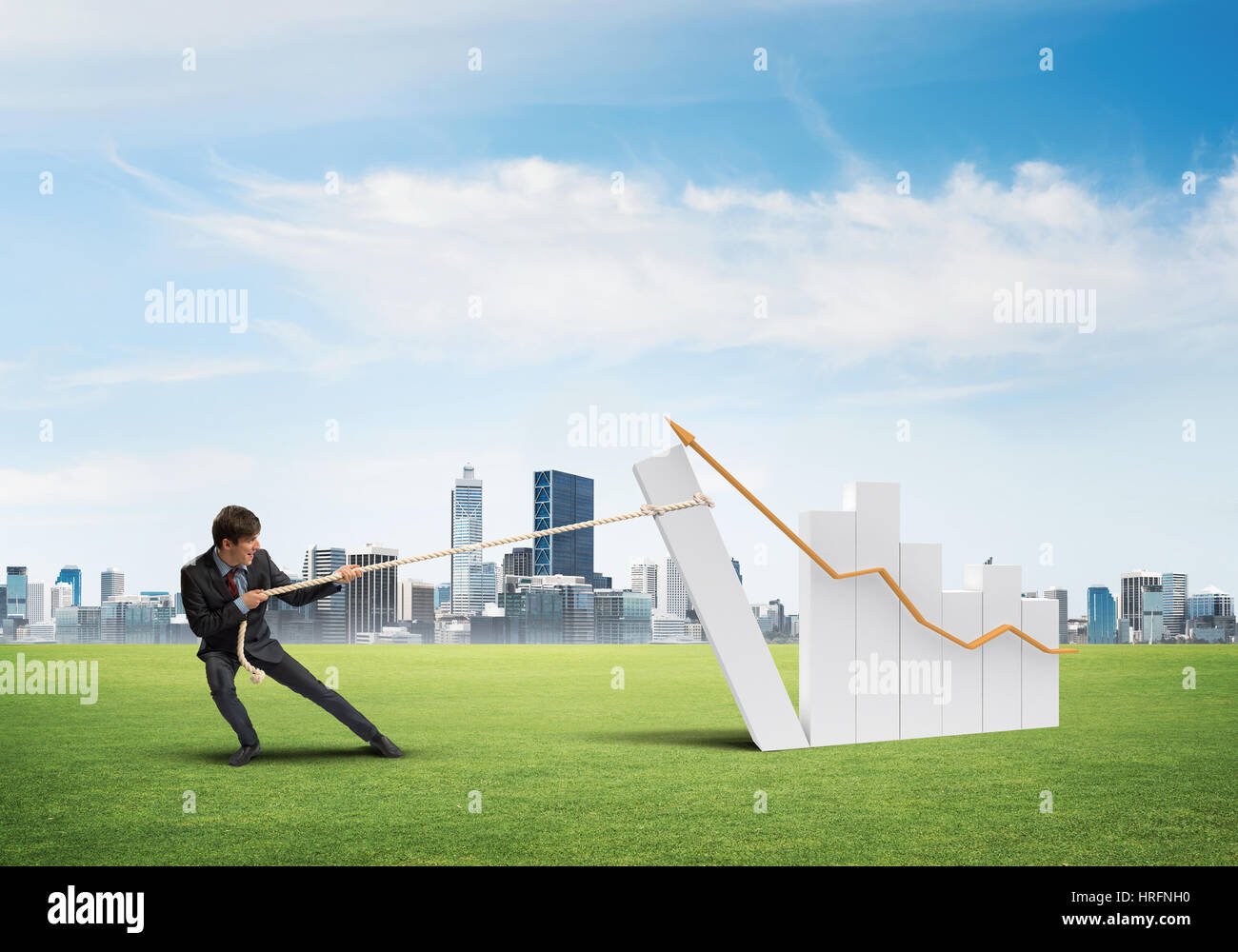 Businessman pulling graph with rope as concept of power and control ...