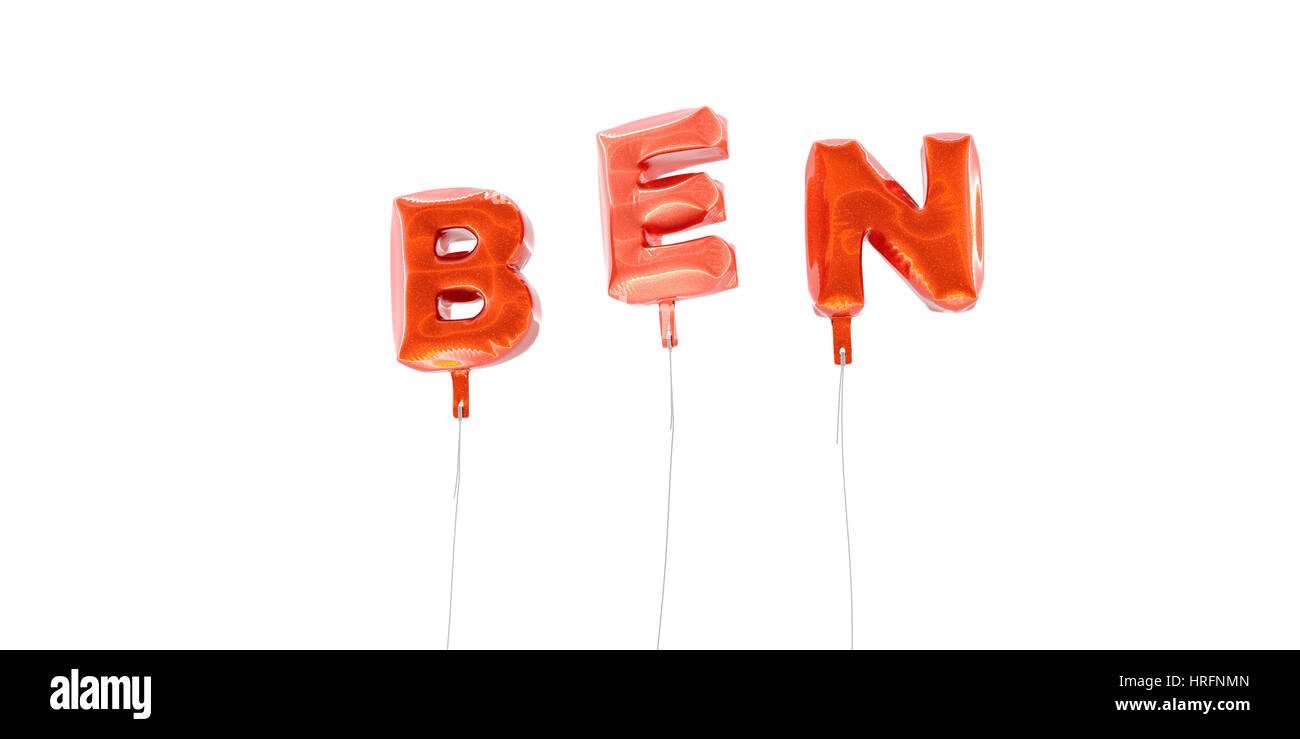 BEN - word made from red foil balloons - 3D rendered. Can be used for ...