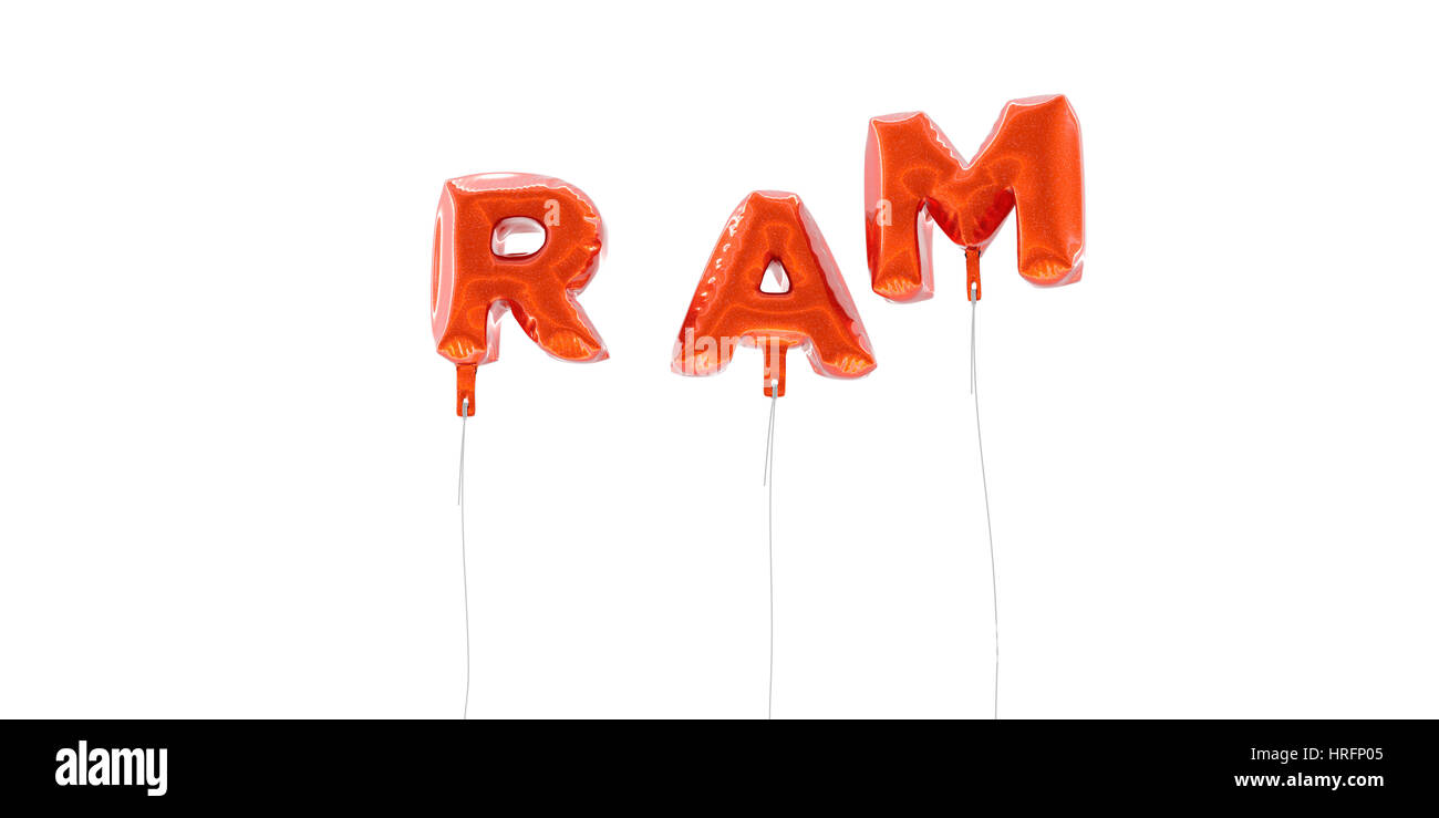 RAM - word made from red foil balloons - 3D rendered. Can be used for ...