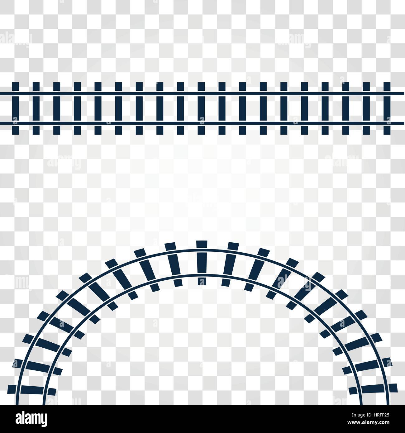 Isolated rails, railway top view, ladder elements vector illustrations on checkered gradient ...