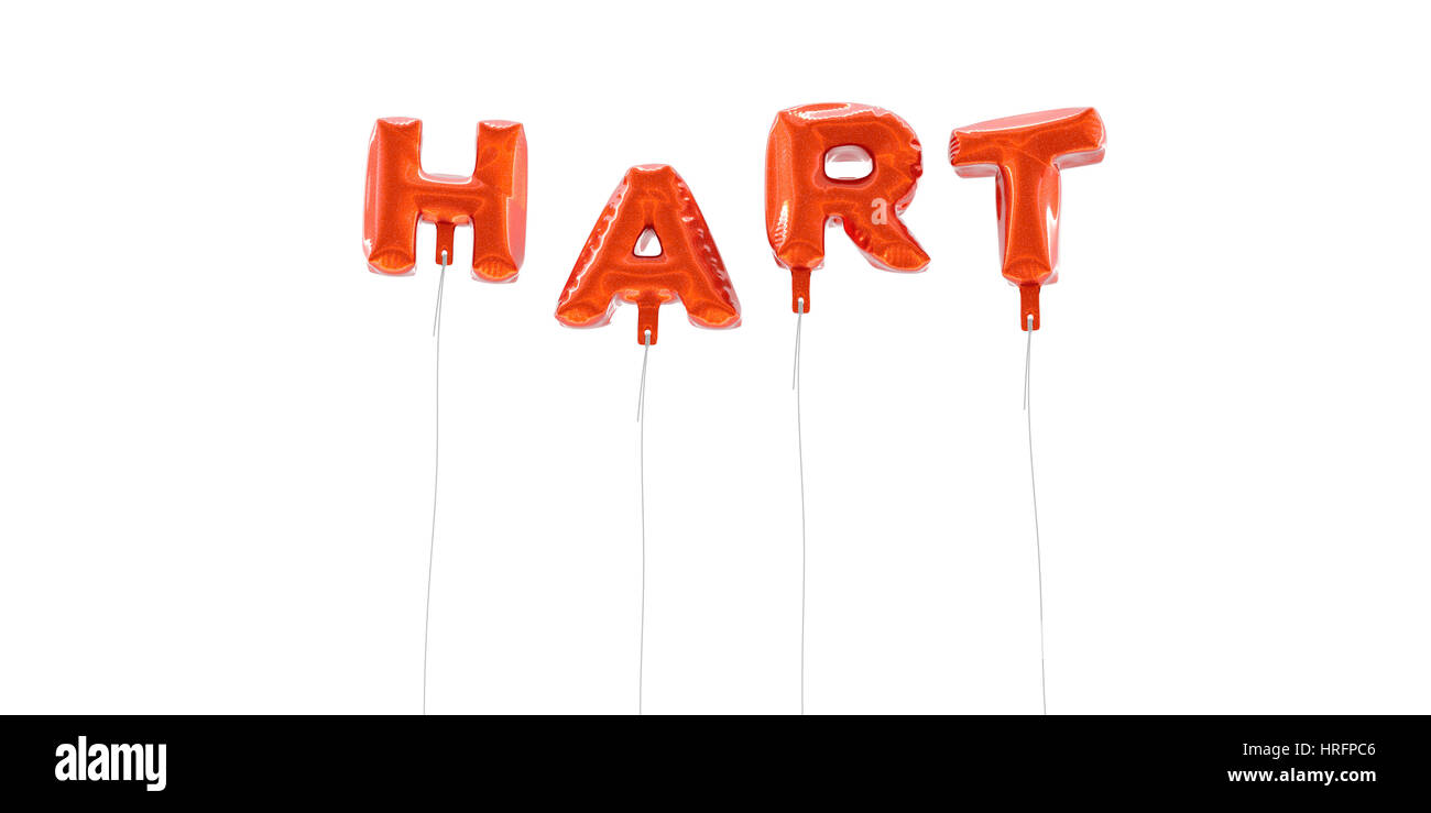 HART - word made from red foil balloons - 3D rendered. Can be used for ...