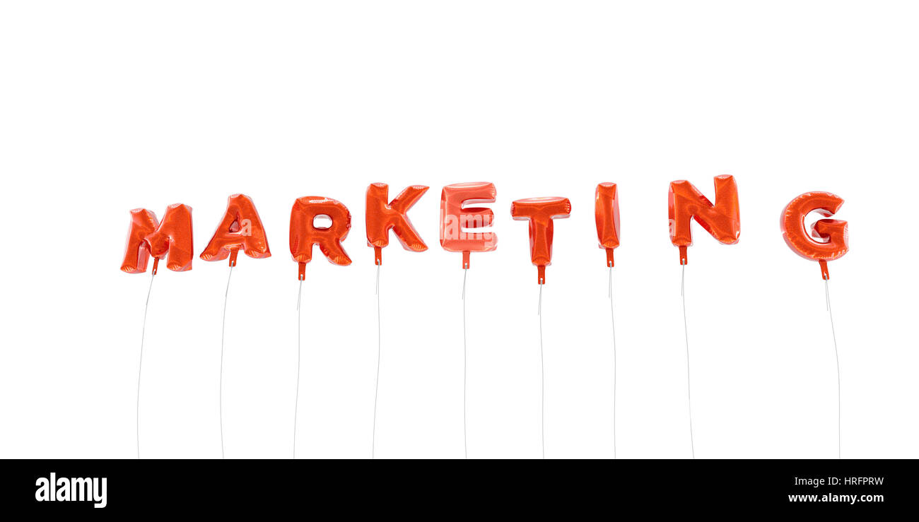 MARKETING - word made from red foil balloons - 3D rendered. Can be used ...