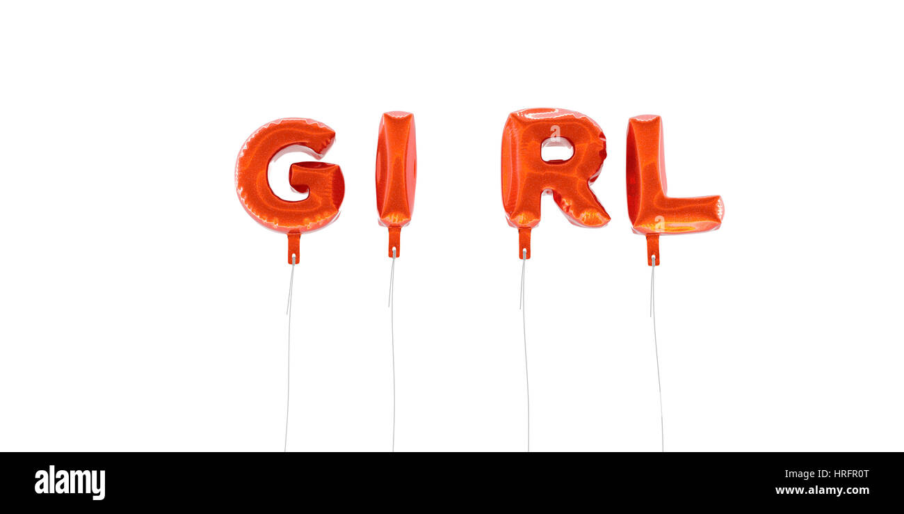 GIRL - word made from red foil balloons - 3D rendered. Can be used for ...