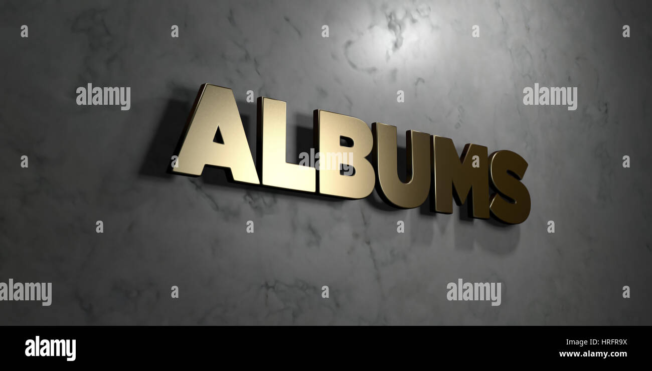 Albums - Gold sign mounted on glossy marble wall - 3D rendered royalty ...
