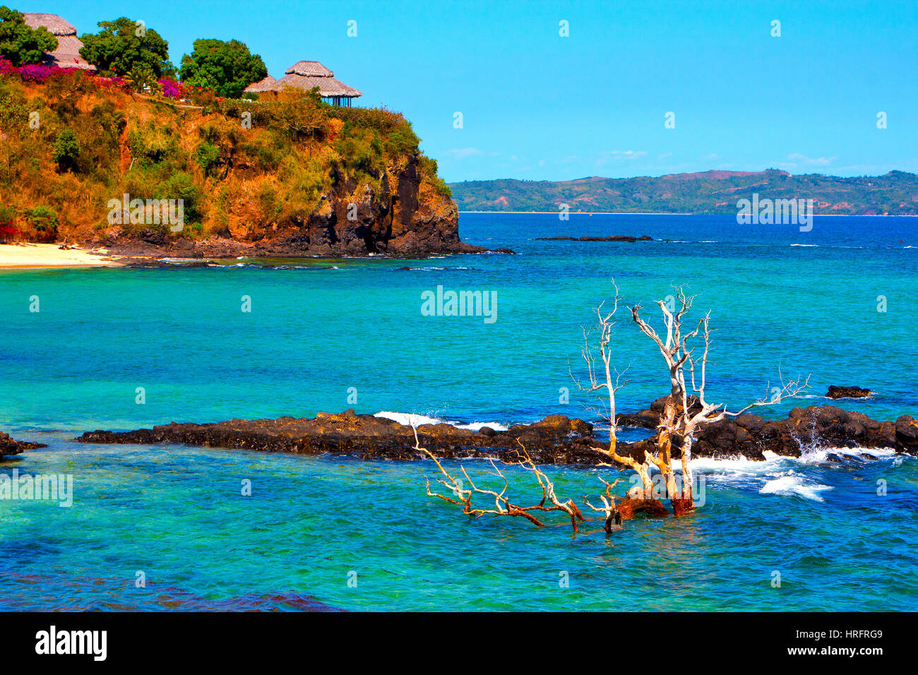 beach seaweed in indian ocean madagascar mountain sand isle sky and ...