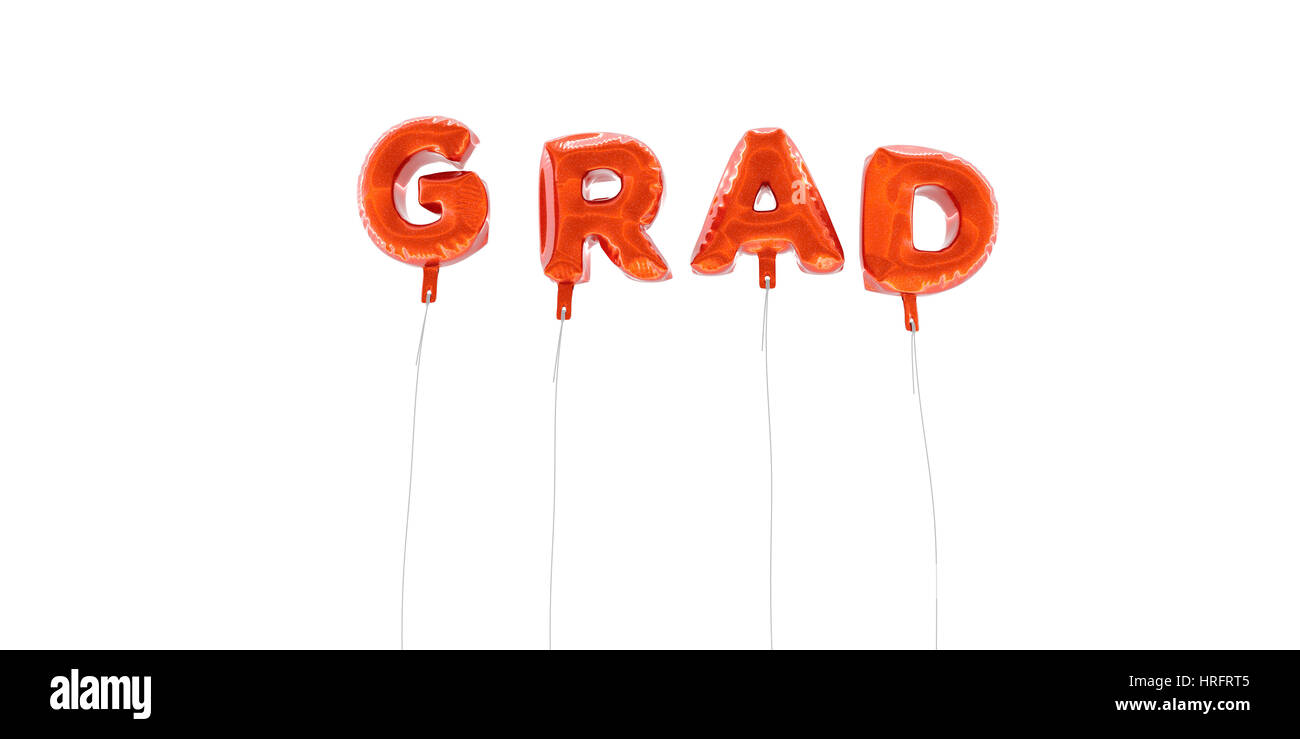 GRAD - word made from red foil balloons - 3D rendered. Can be used for ...
