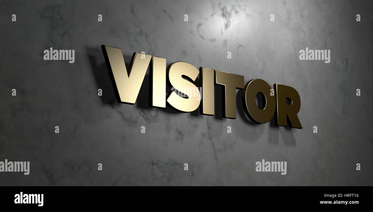 Visitor - Gold sign mounted on glossy marble wall - 3D rendered royalty ...
