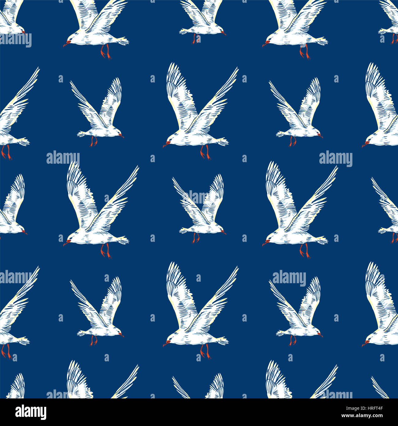 seamless pattern with Gull flight bird and seabird gull. Hand-drawn ...