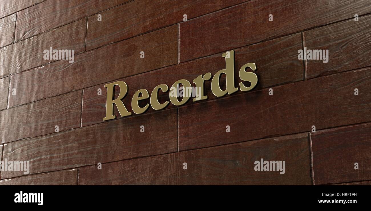 Records - Bronze plaque mounted on maple wood wall - 3D rendered ...