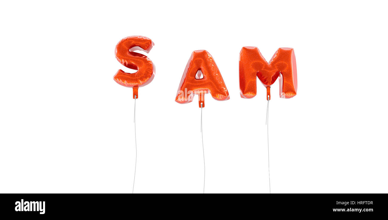 SAM - word made from red foil balloons - 3D rendered. Can be used for ...