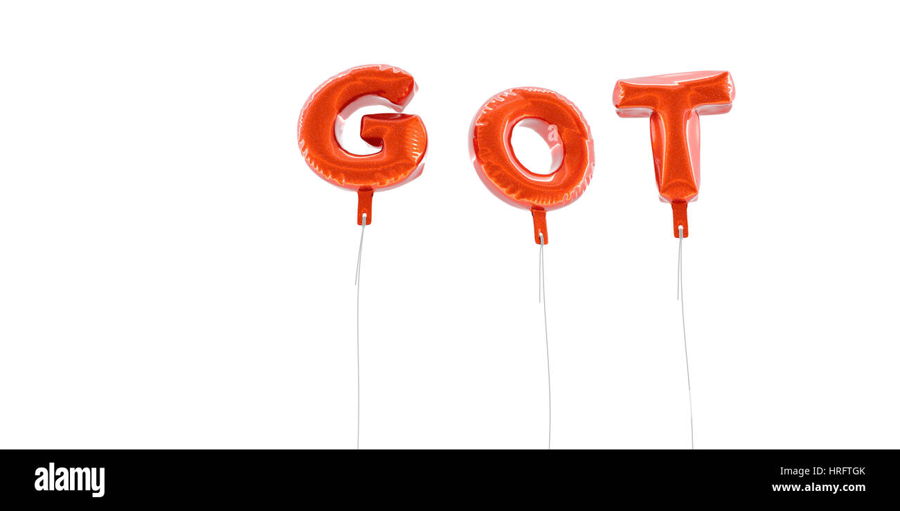 GOT - word made from red foil balloons - 3D rendered. Can be used for ...