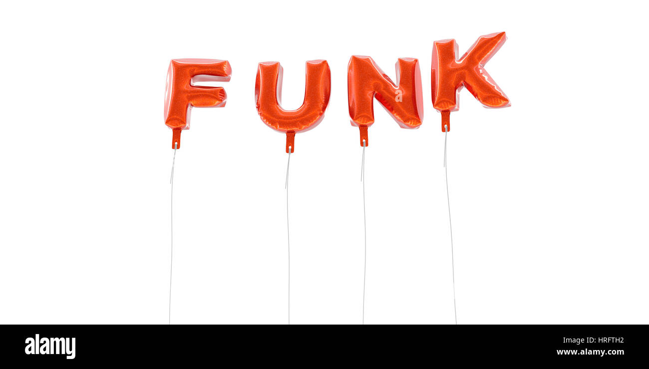 FUNK - word made from red foil balloons - 3D rendered. Can be used for ...