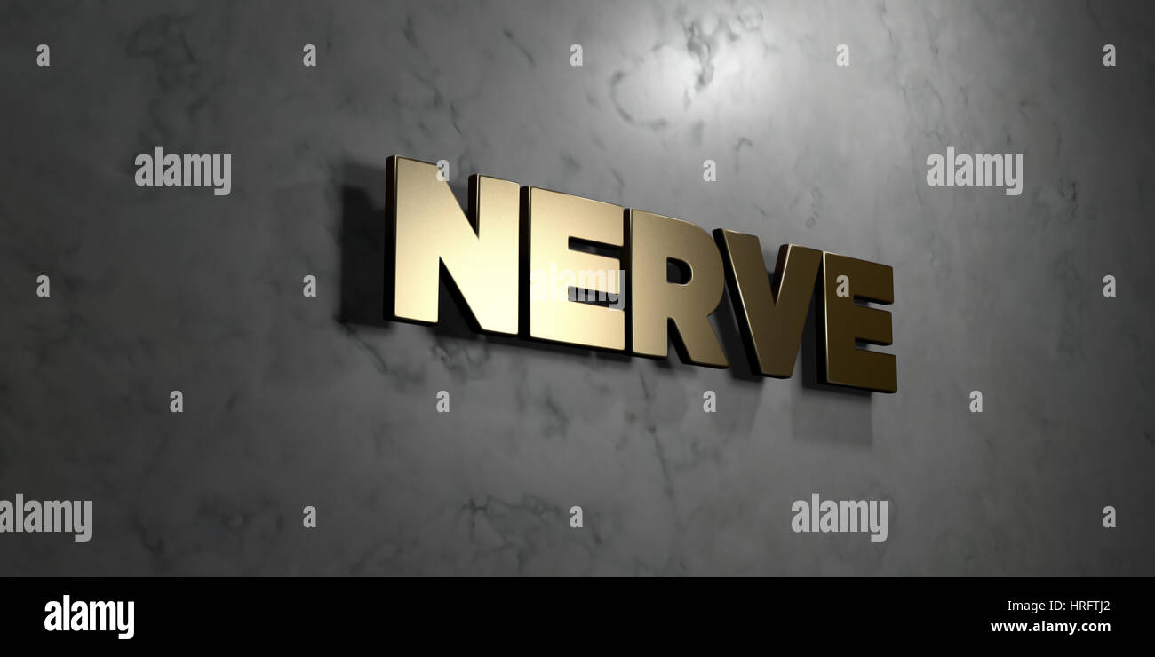 Nerve - Gold sign mounted on glossy marble wall - 3D rendered royalty ...