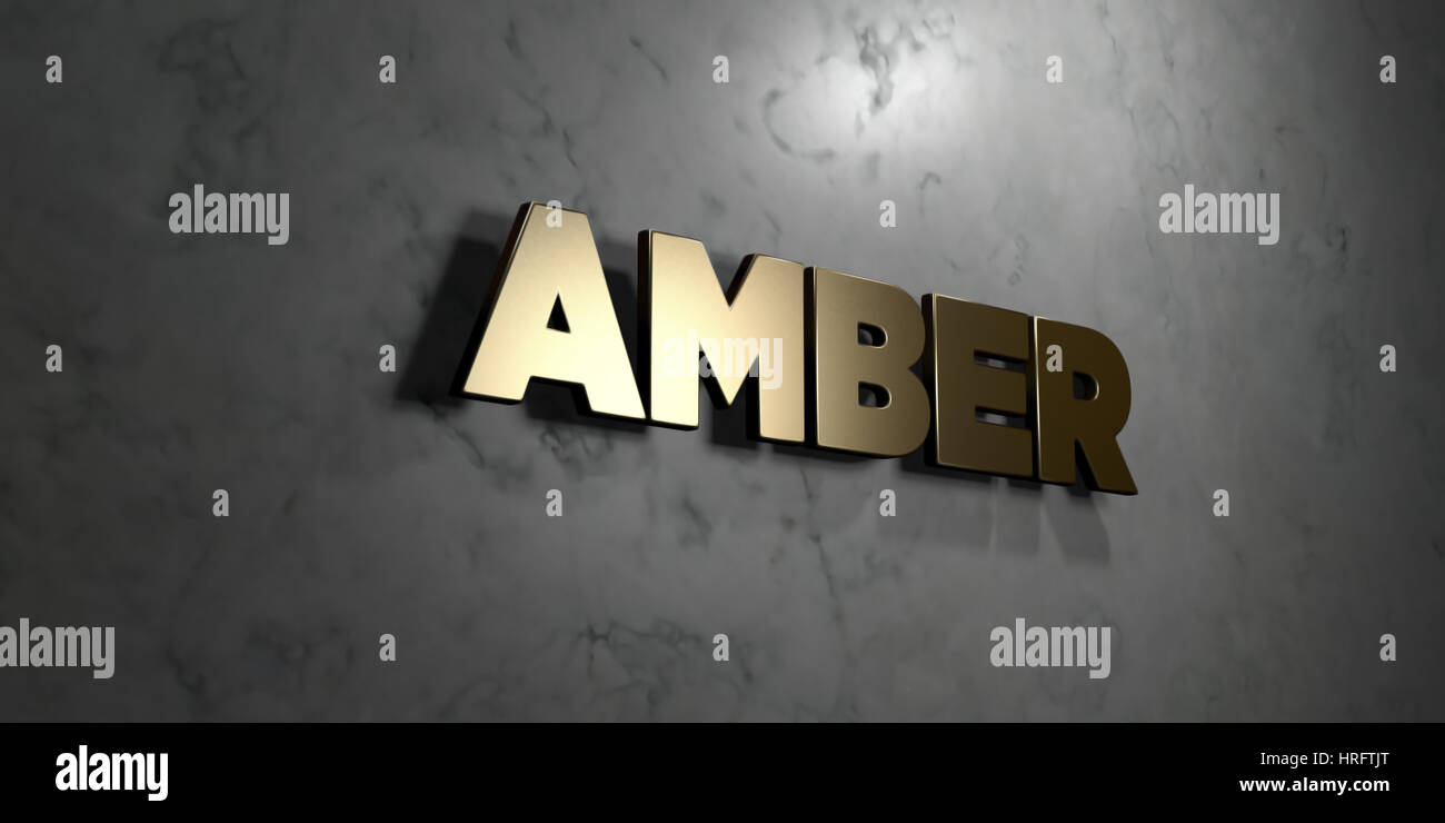 Amber - Gold sign mounted on glossy marble wall - 3D rendered royalty ...