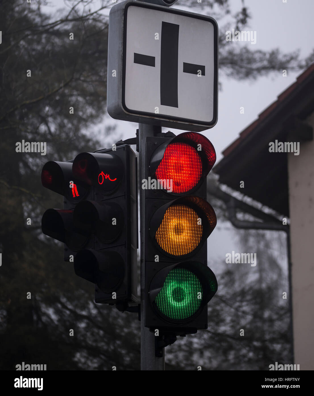 All traffic lights are on on the semaphore Stock Photo - Alamy