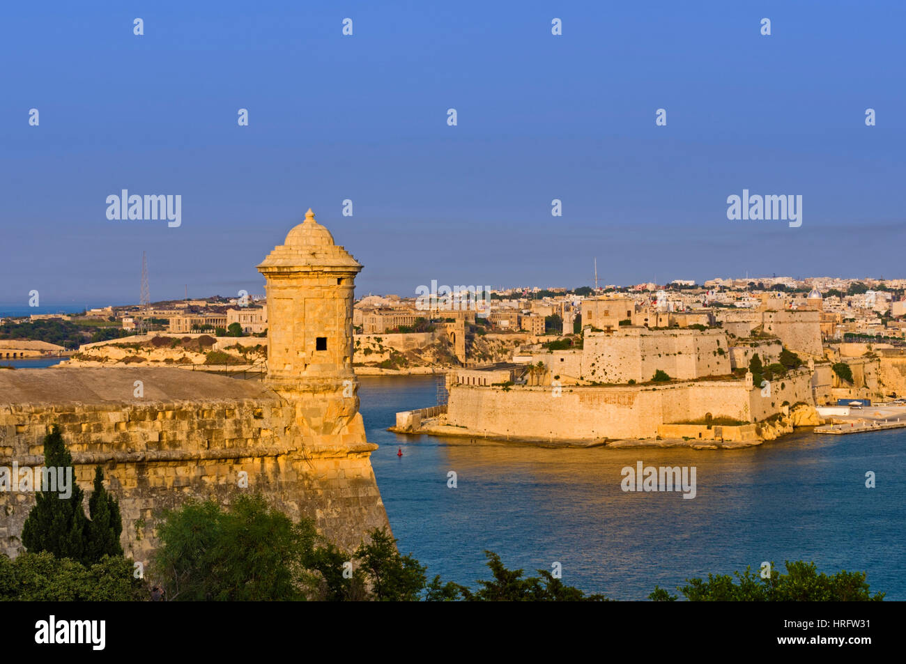 Sentry post and view to Grand Harbour Valletta Malta Stock Photo - Alamy