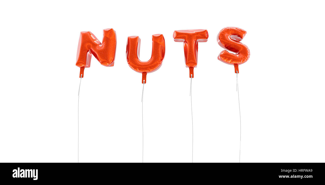 NUTS - word made from red foil balloons - 3D rendered. Can be used for ...