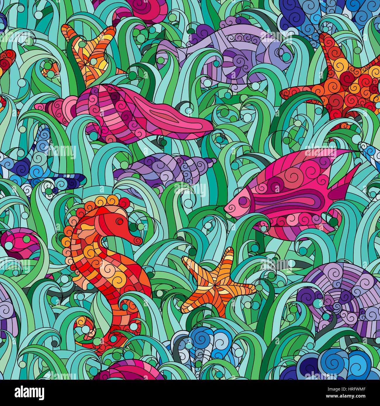 Vector seamless pattern Underwater creatures. Ocean background Stock ...
