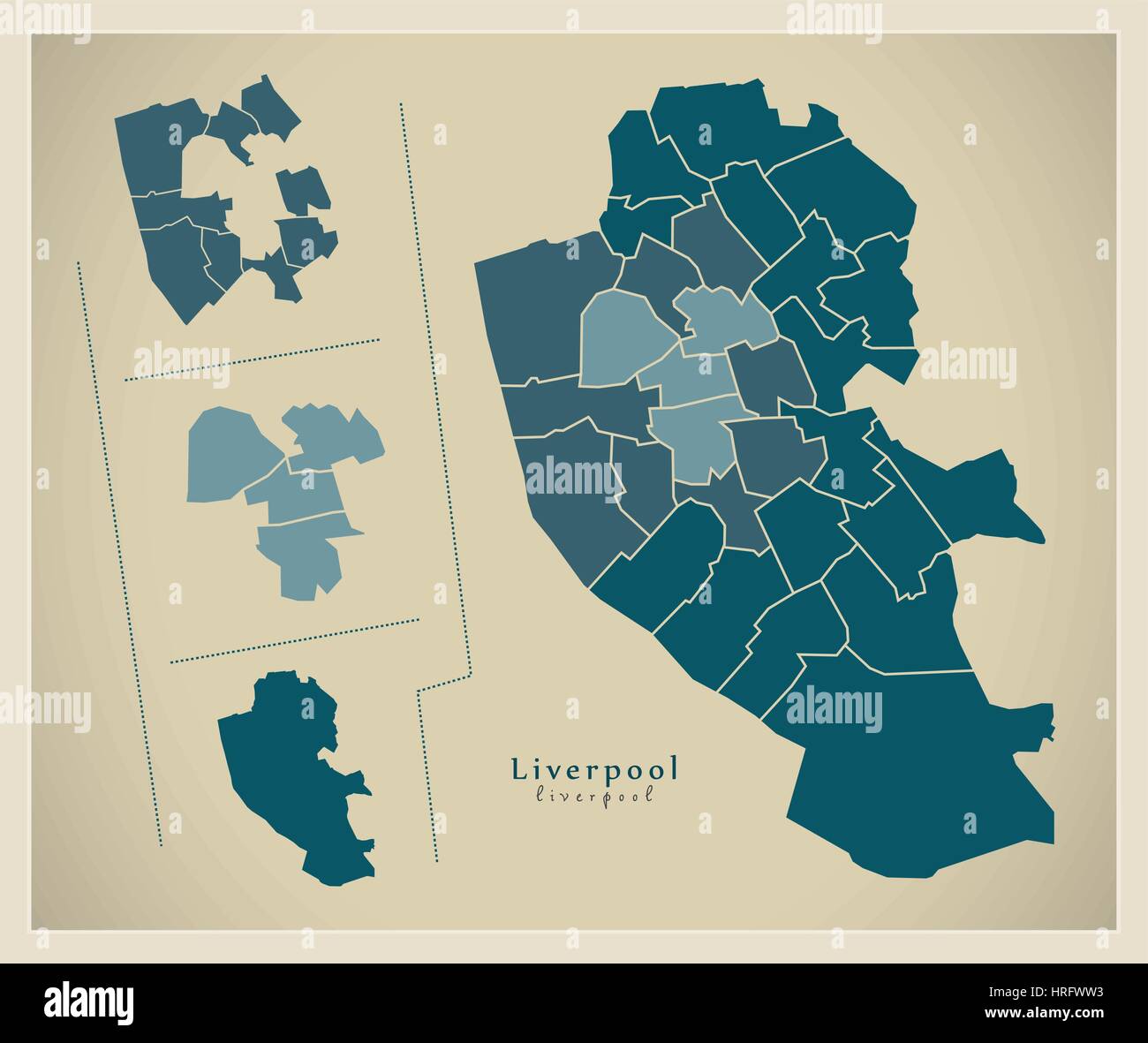 Modern City Map - Liverpool complete borough overview illustration ...