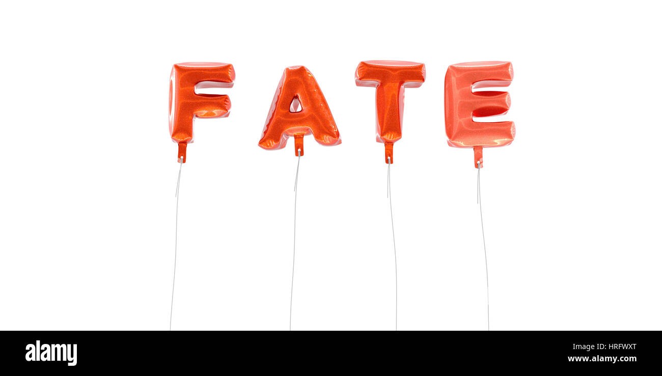 FATE - word made from red foil balloons - 3D rendered. Can be used for ...