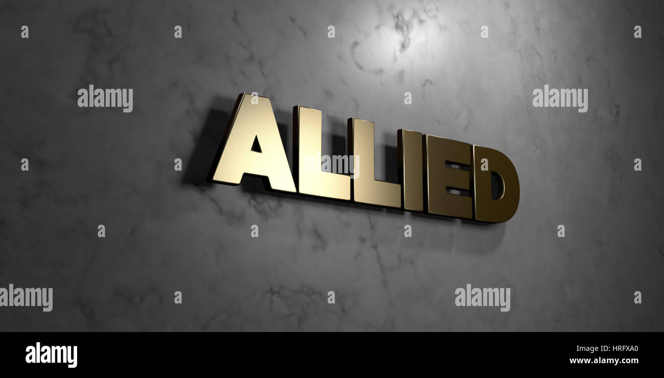 Allied - Gold sign mounted on glossy marble wall - 3D rendered royalty ...