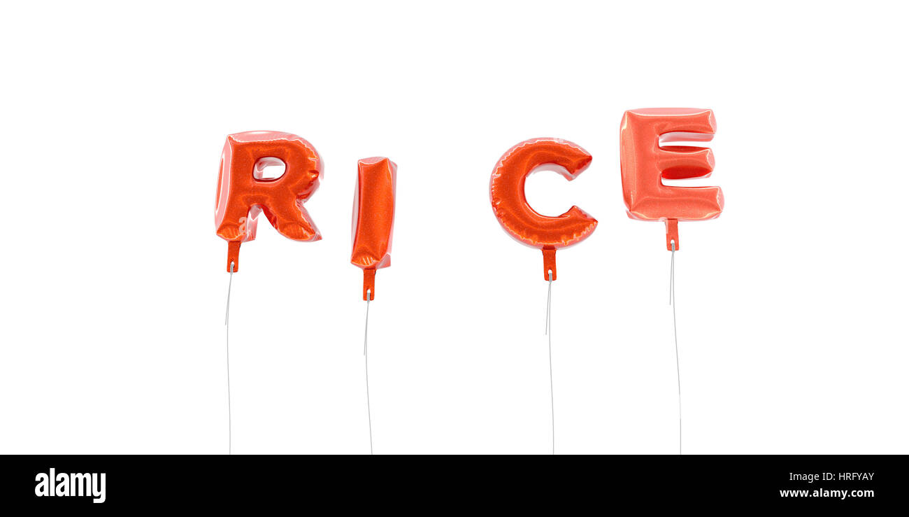 RICE - word made from red foil balloons - 3D rendered. Can be used for ...