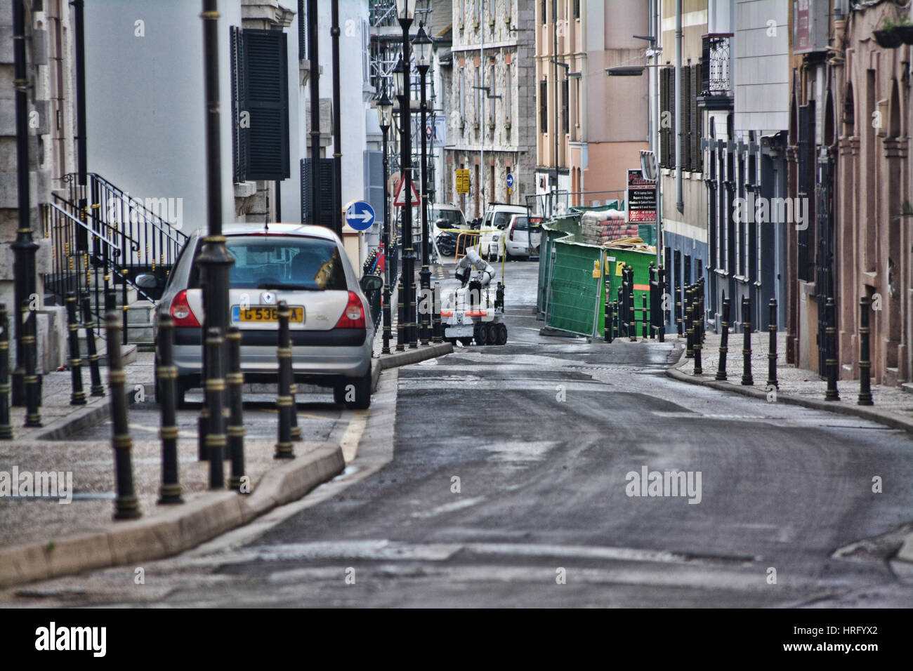 A bomb disposal unit remote robot is used during a police operation in ...
