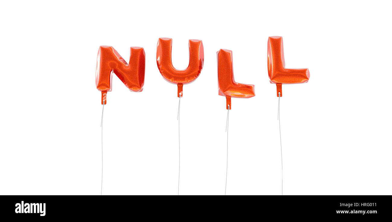 NULL - word made from red foil balloons - 3D rendered. Can be used for ...