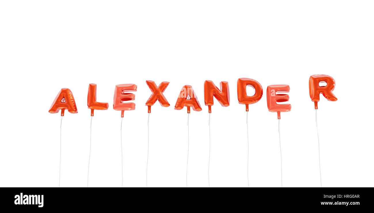 ALEXANDER - word made from red foil balloons - 3D rendered. Can be used ...