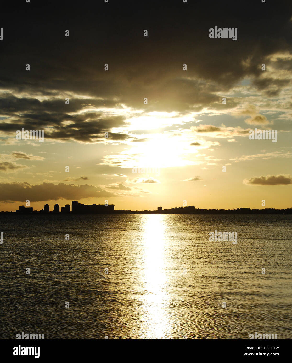 Beautiful panorama of the Miami skyline at sunset, from Key Biscayne ...