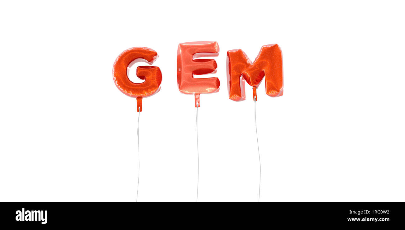 GEM - word made from red foil balloons - 3D rendered. Can be used for ...