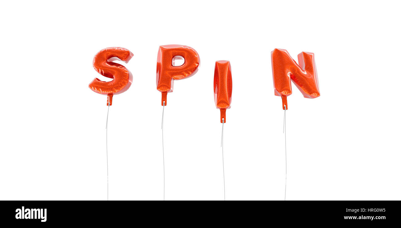 SPIN - word made from red foil balloons - 3D rendered. Can be used for ...