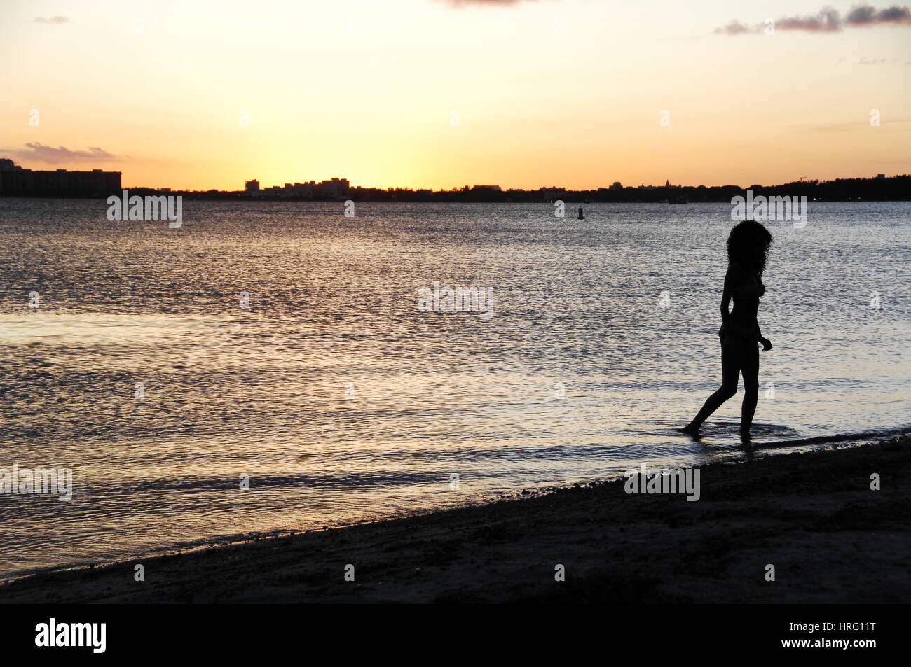 Beautiful panorama of the Miami skyline at sunset, from Key Biscayne ...