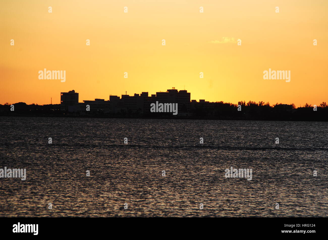 Miami cityscape skyline at dawn sunrise with dark clouds, Florida, USA ...