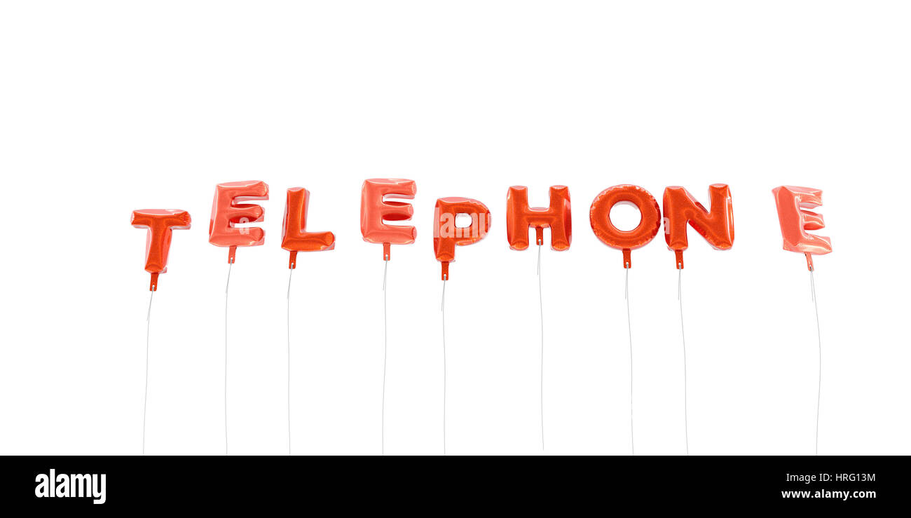 TELEPHONE - word made from red foil balloons - 3D rendered. Can be used ...