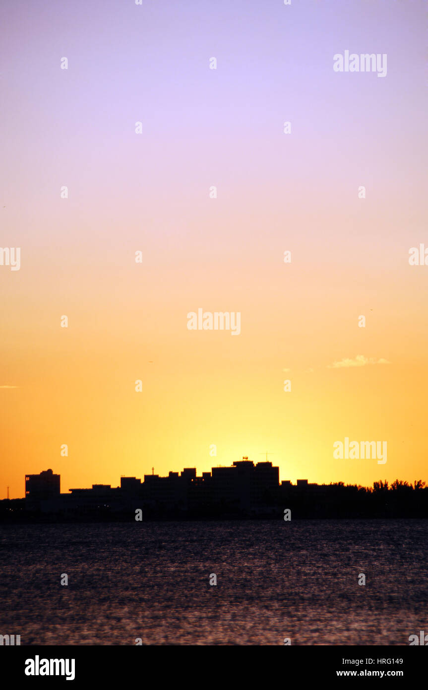 Beautiful panorama of the Miami skyline at sunset, from Key Biscayne ...