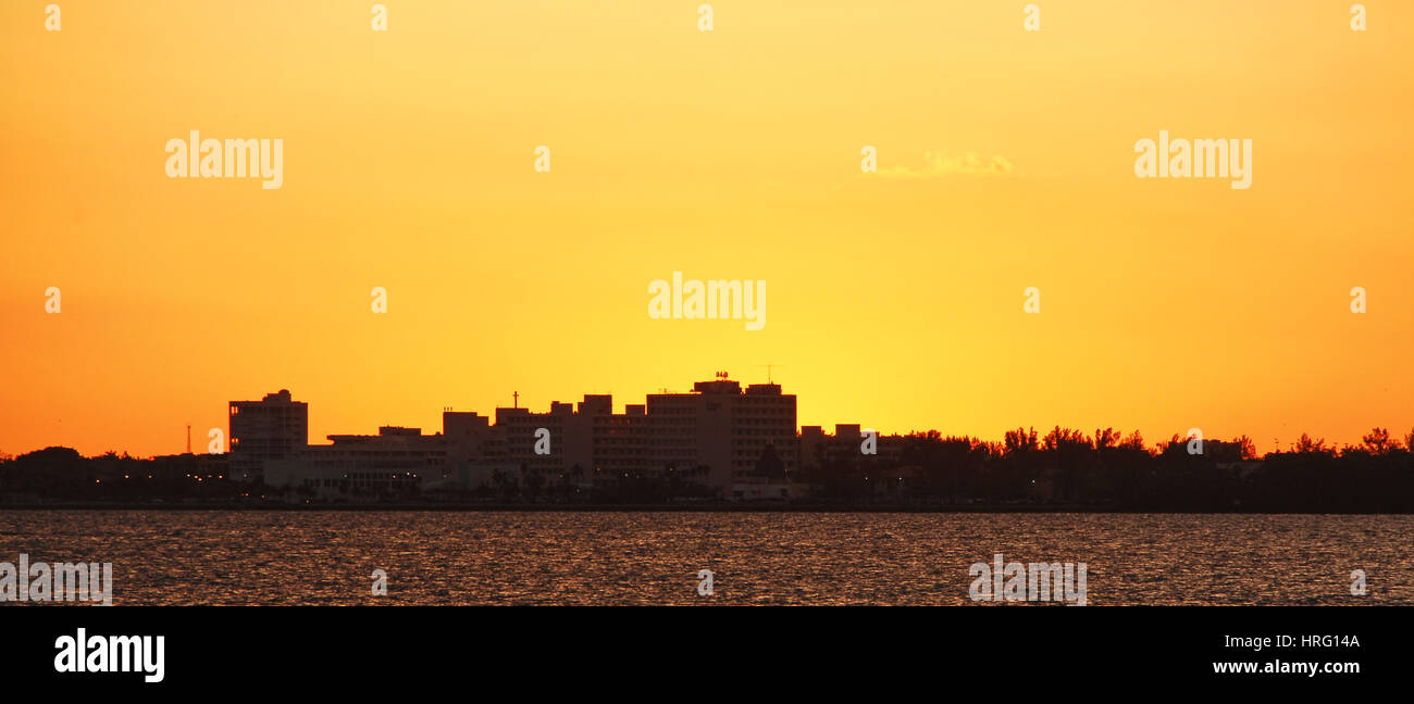Beautiful panorama of the Miami skyline at sunset, from Key Biscayne ...