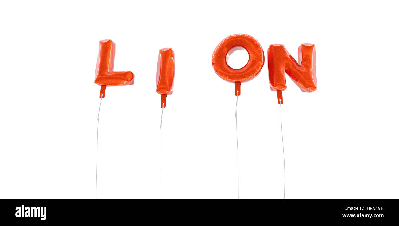 LION - word made from red foil balloons - 3D rendered. Can be used for ...