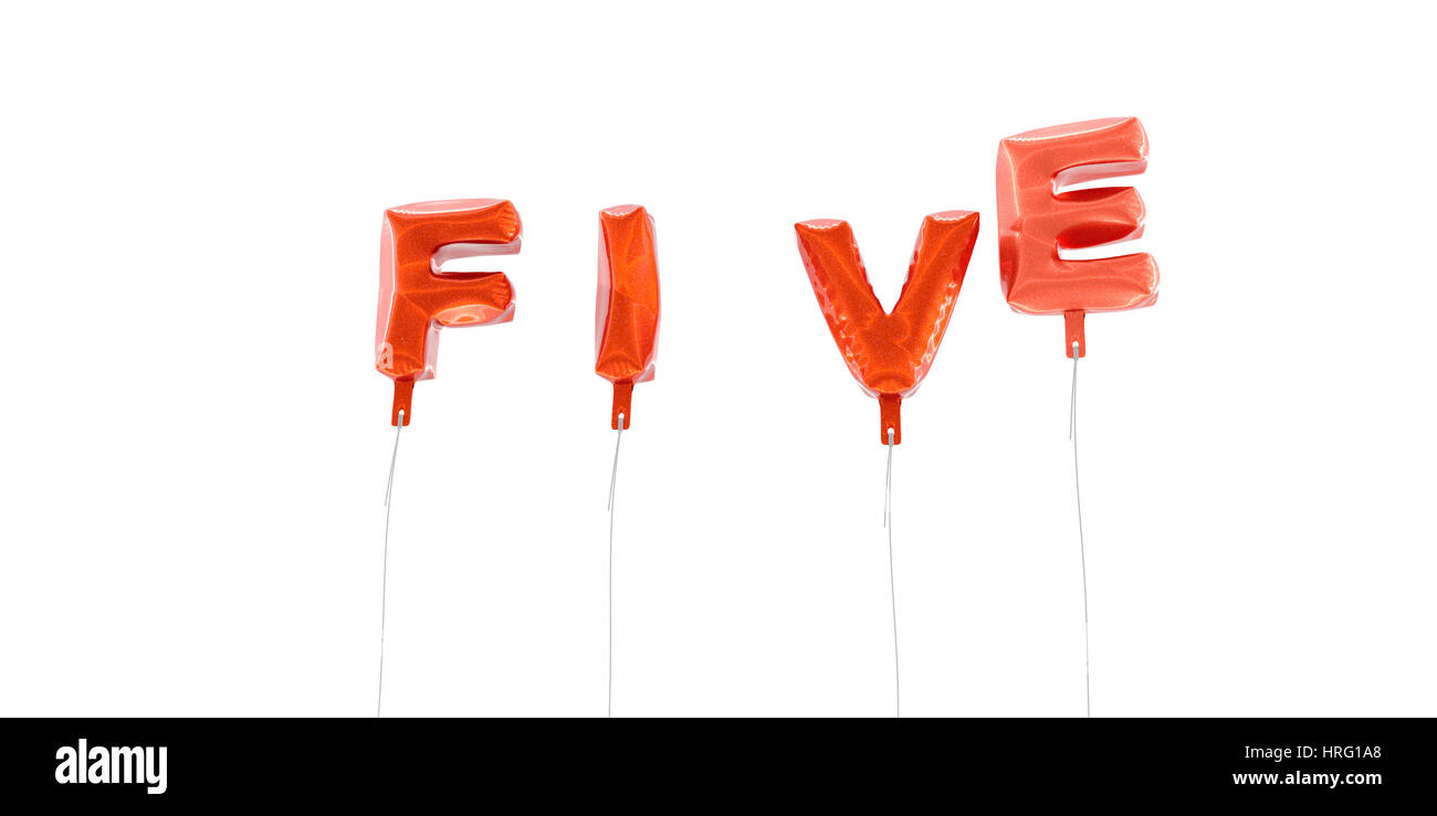 FIVE - word made from red foil balloons - 3D rendered. Can be used for ...