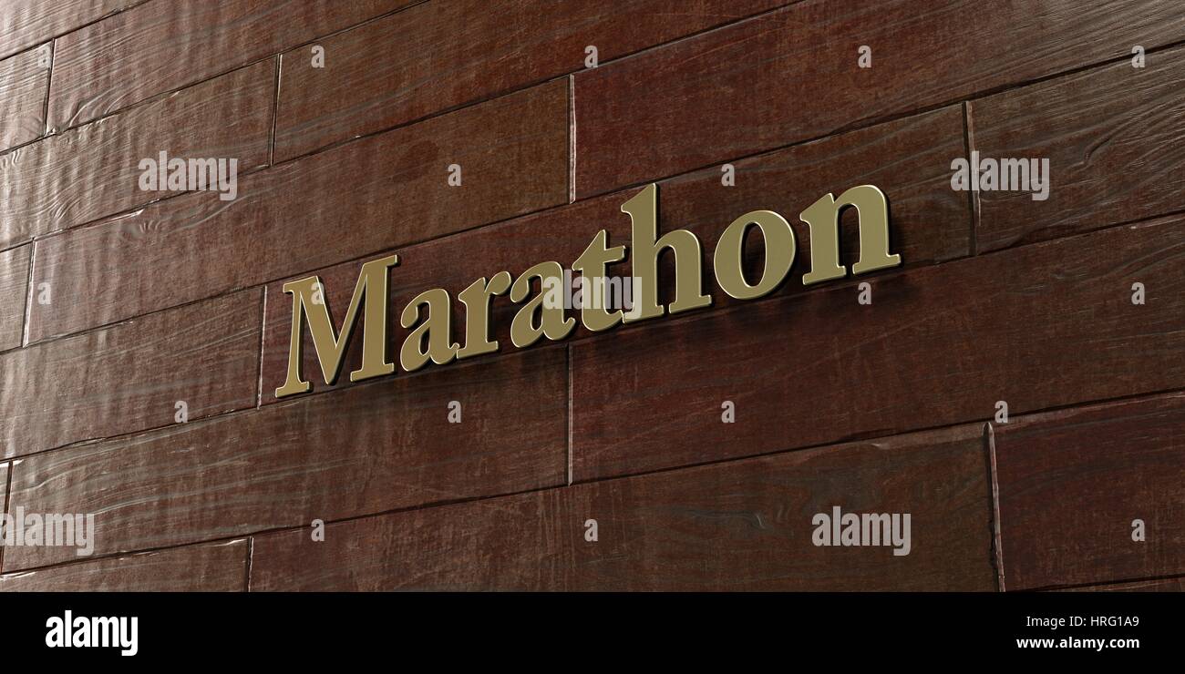 Marathon - Bronze plaque mounted on maple wood wall - 3D rendered ...