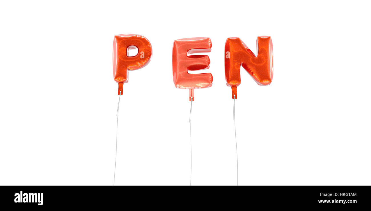 PEN - word made from red foil balloons - 3D rendered. Can be used for ...