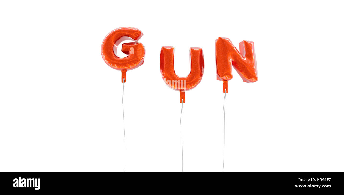 GUN - word made from red foil balloons - 3D rendered. Can be used for ...