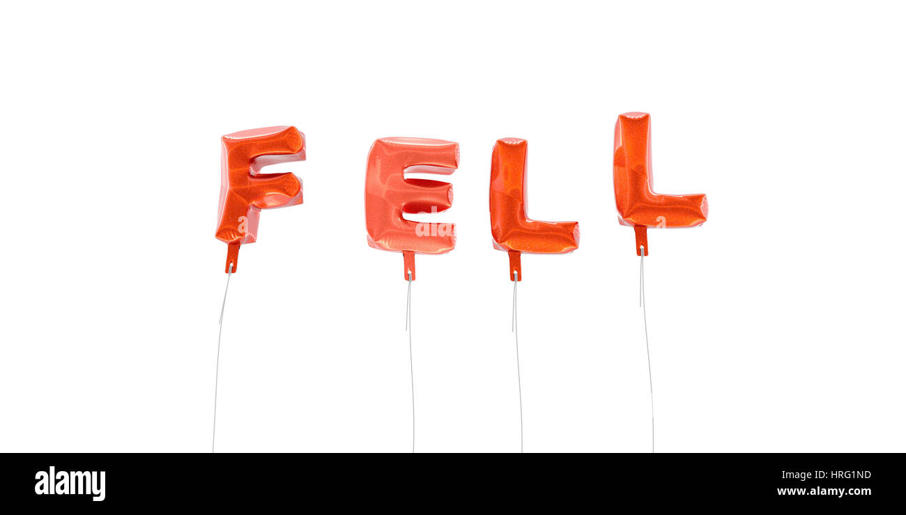 FELL - word made from red foil balloons - 3D rendered. Can be used for ...