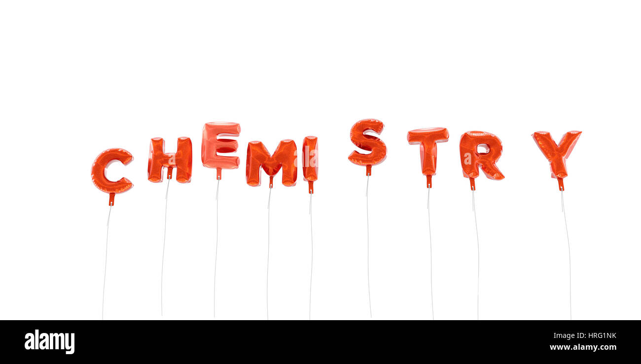 CHEMISTRY - word made from red foil balloons - 3D rendered. Can be used ...
