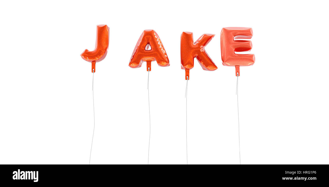 JAKE - word made from red foil balloons - 3D rendered. Can be used for ...