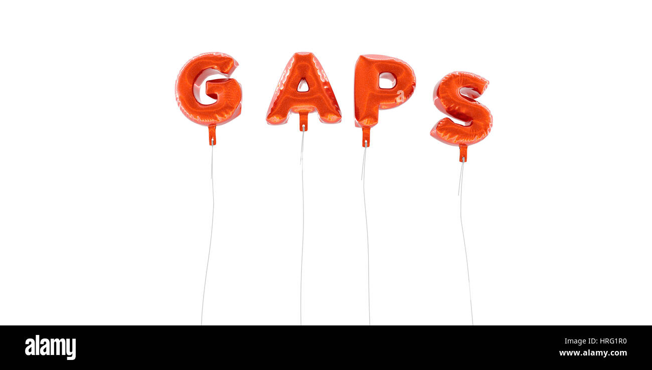 GAPS - word made from red foil balloons - 3D rendered. Can be used for ...
