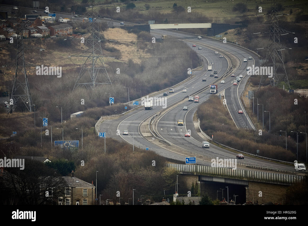 The M66 motorway winds past Blackburn, Lancashire, England,UK. heading ...
