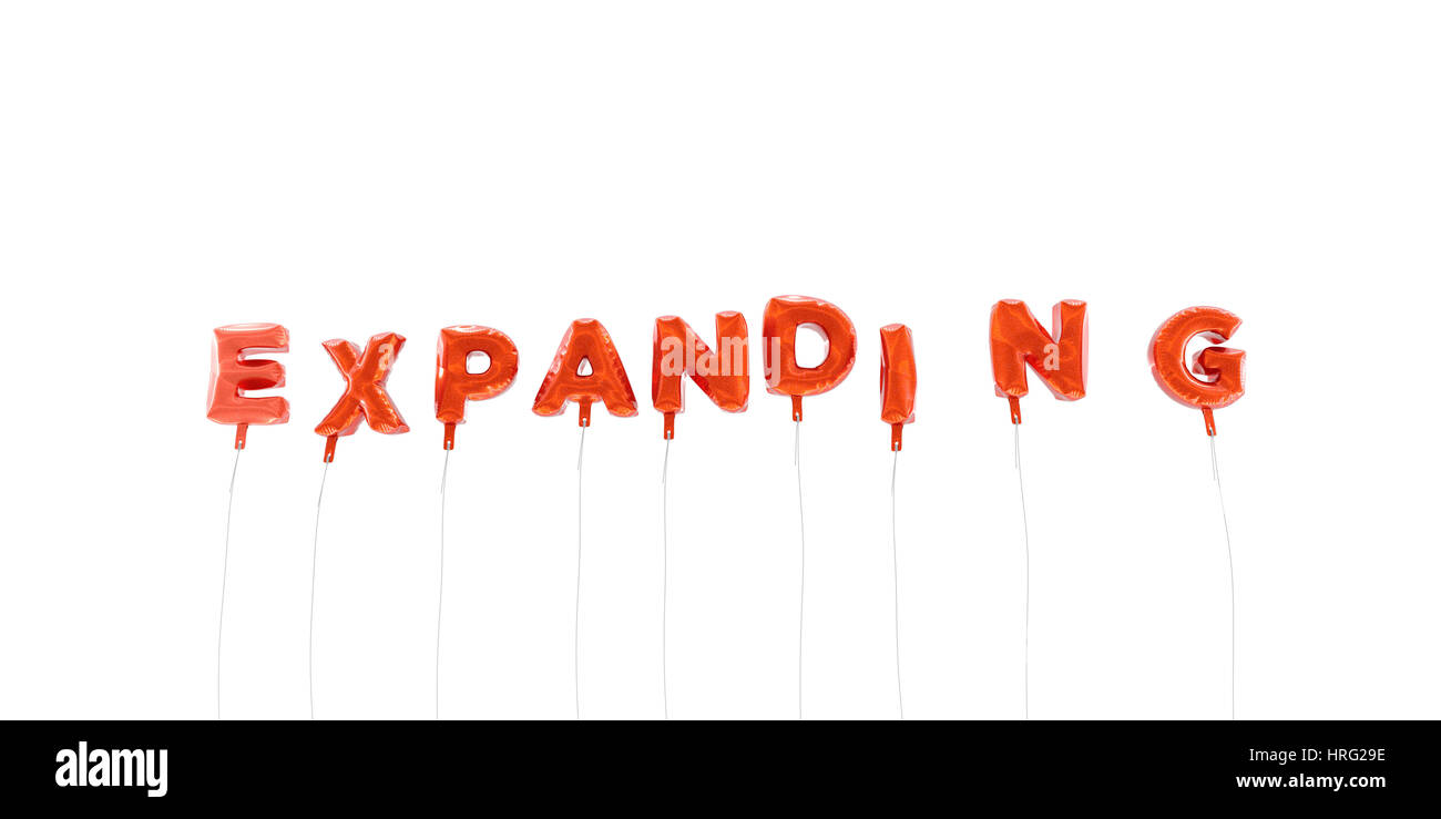 EXPANDING - word made from red foil balloons - 3D rendered. Can be used ...
