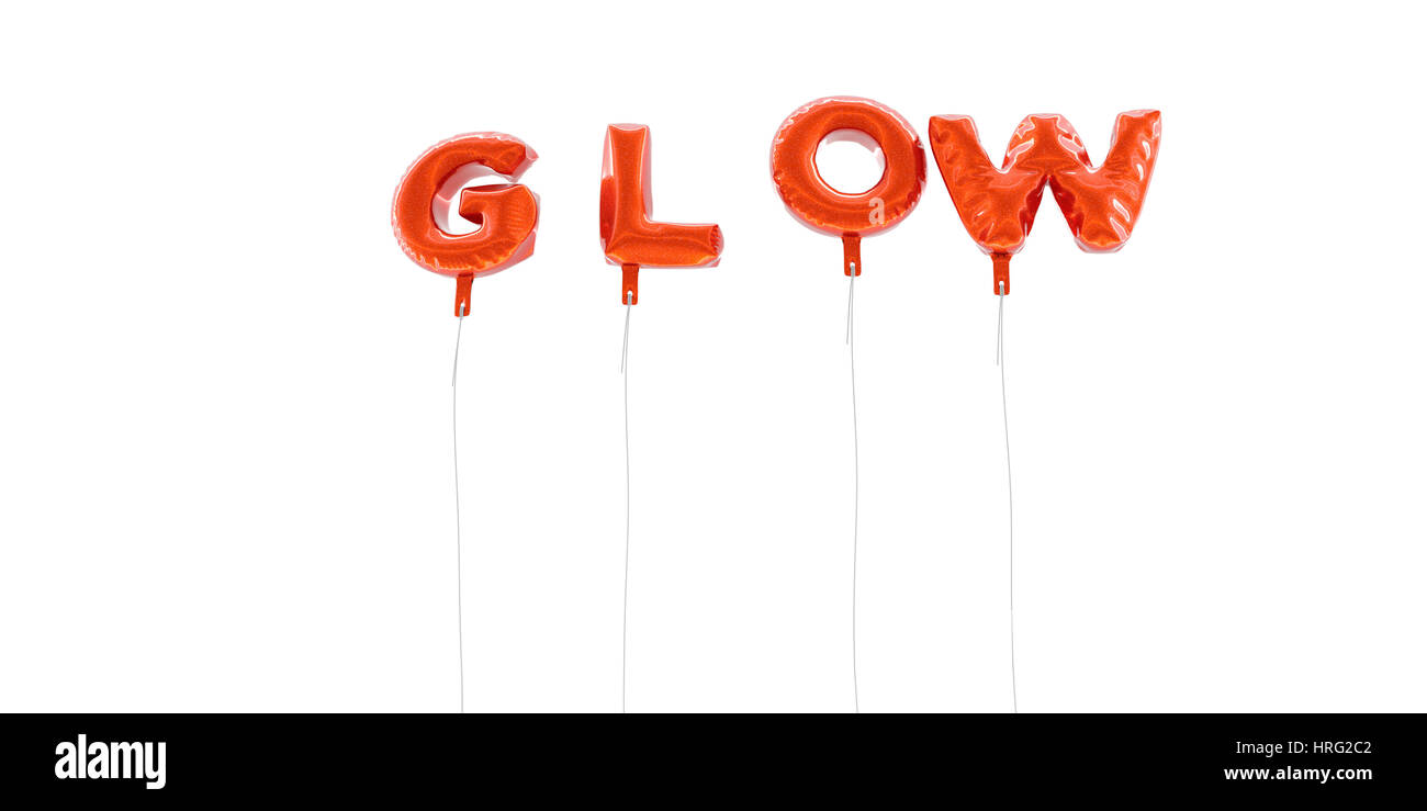 GLOW - word made from red foil balloons - 3D rendered. Can be used for ...