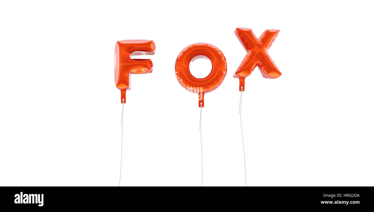 FOX - word made from red foil balloons - 3D rendered. Can be used for ...